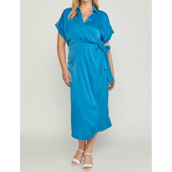 entro | Dresses | New Entro Satin Wrap Dress In Royal Blue | Poshmark